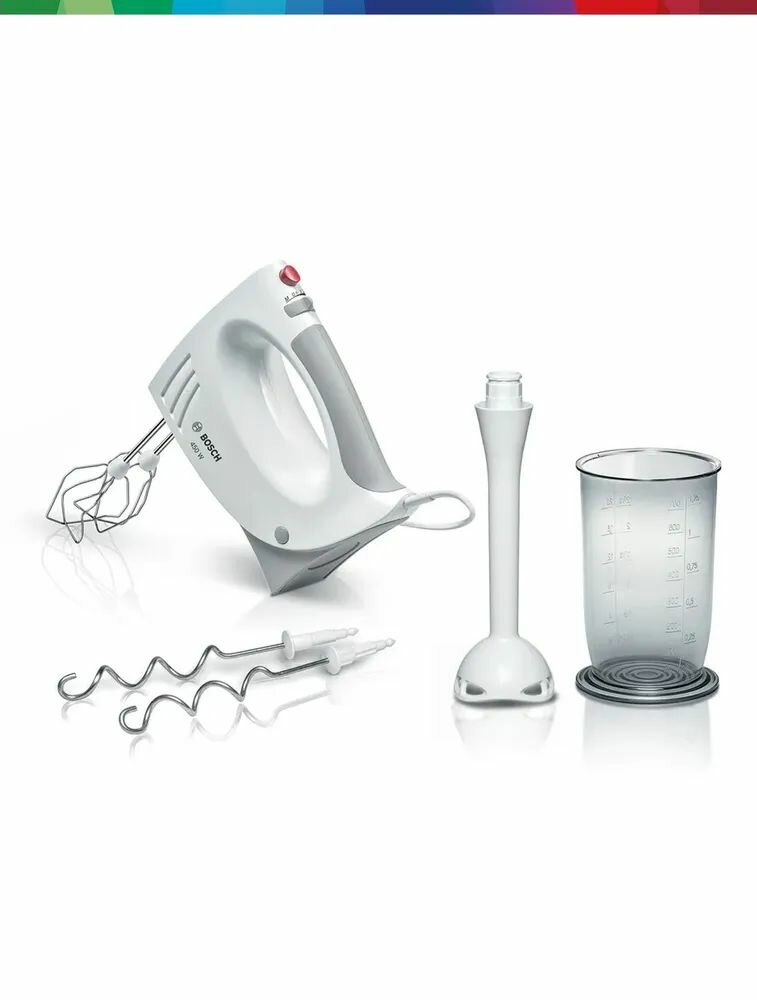 Миксер ручной Bosch MFQ3540, 450 Вт, 5 скоростей, импульсный режим, мерный стакан, насадка брендер