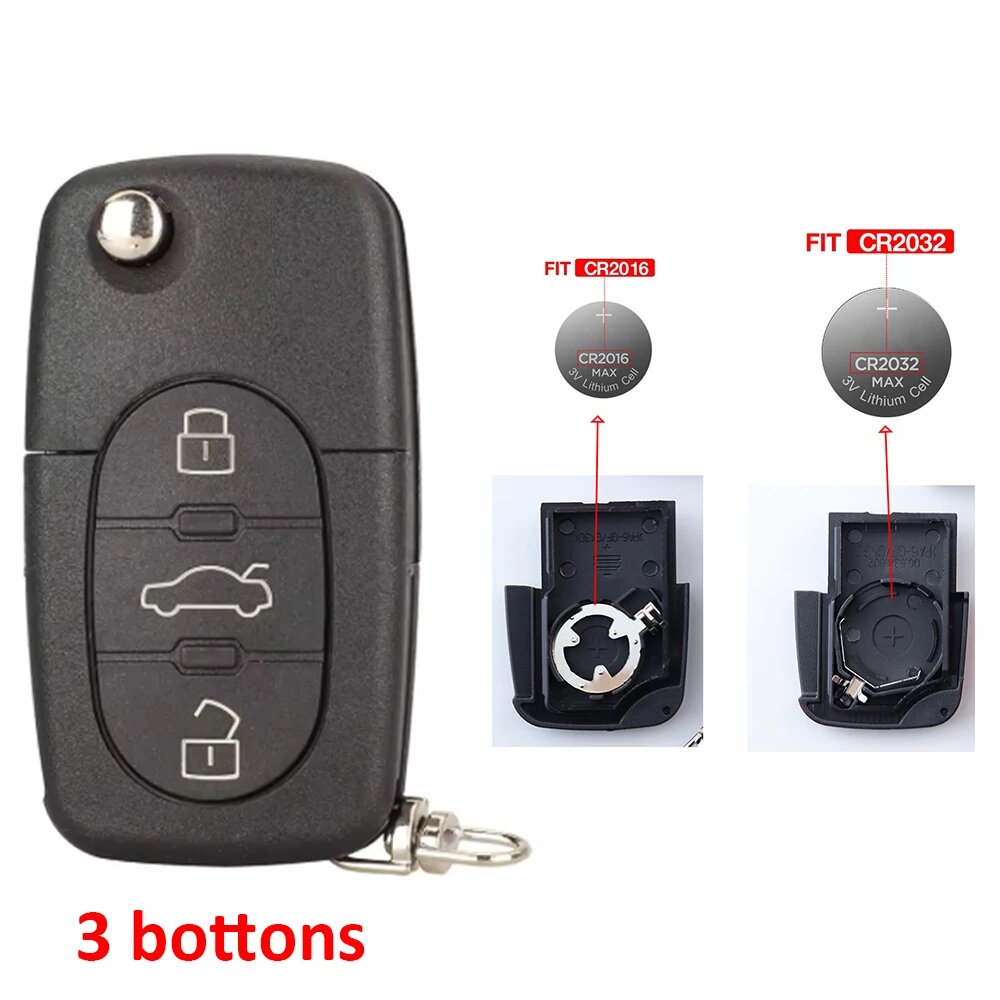 Автомобильный брелок для ключей, корпус для Audi B5 A4 A6 A8 TT RS4 A2 2000-2005 A3 для VOLKSWAGEN/vw Passat Beelte Golf Seat Skoda fit for CR2032, 3 bottons