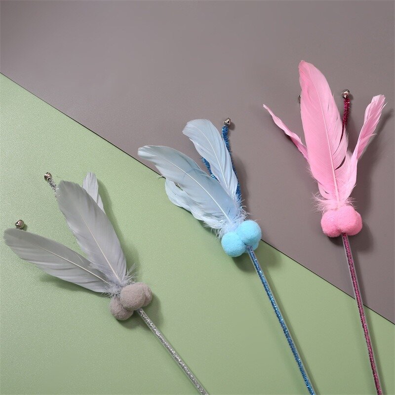 Дразнящая кошачья палочка длинное перо макаронного цвета фея забавная игрушка для кошек Большая фея синий