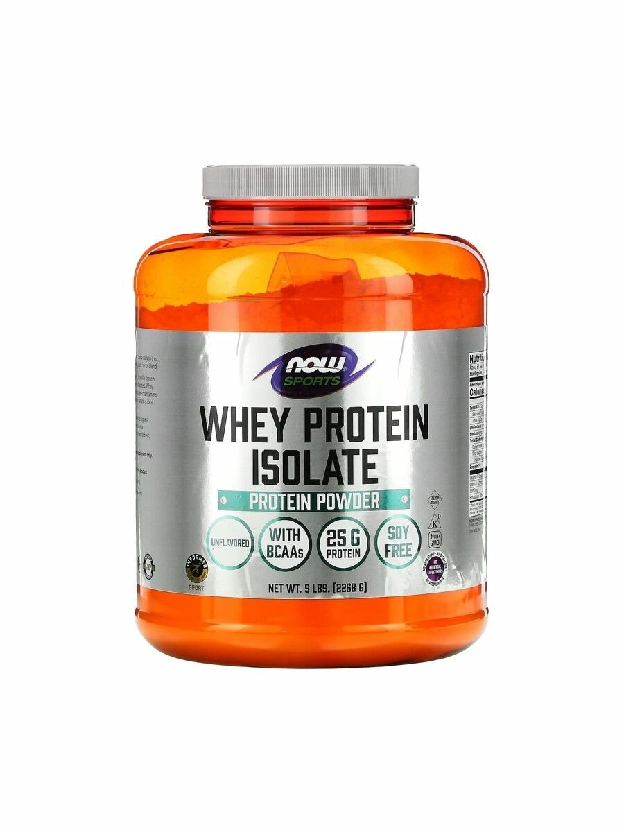 NOW Whey Protein Isolate, Изолят сывороточного протеина с BCAA, натуральный порошок 2268 г, Спортивное питание для набора мышечной массы и похудения