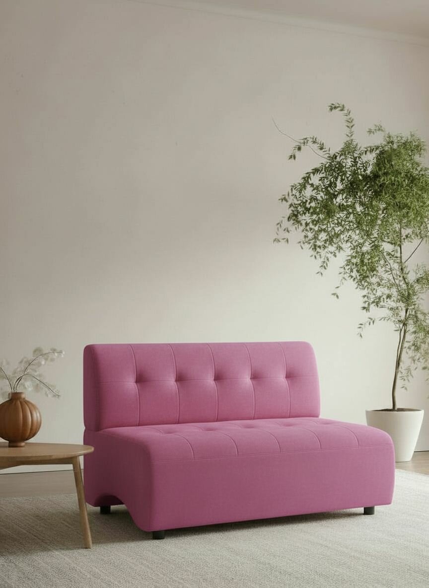 Диван прямой Вега без подлокотников розовый велюр. Офис, дом, салон красоты, прихожая, гостиная, зона ожидания.