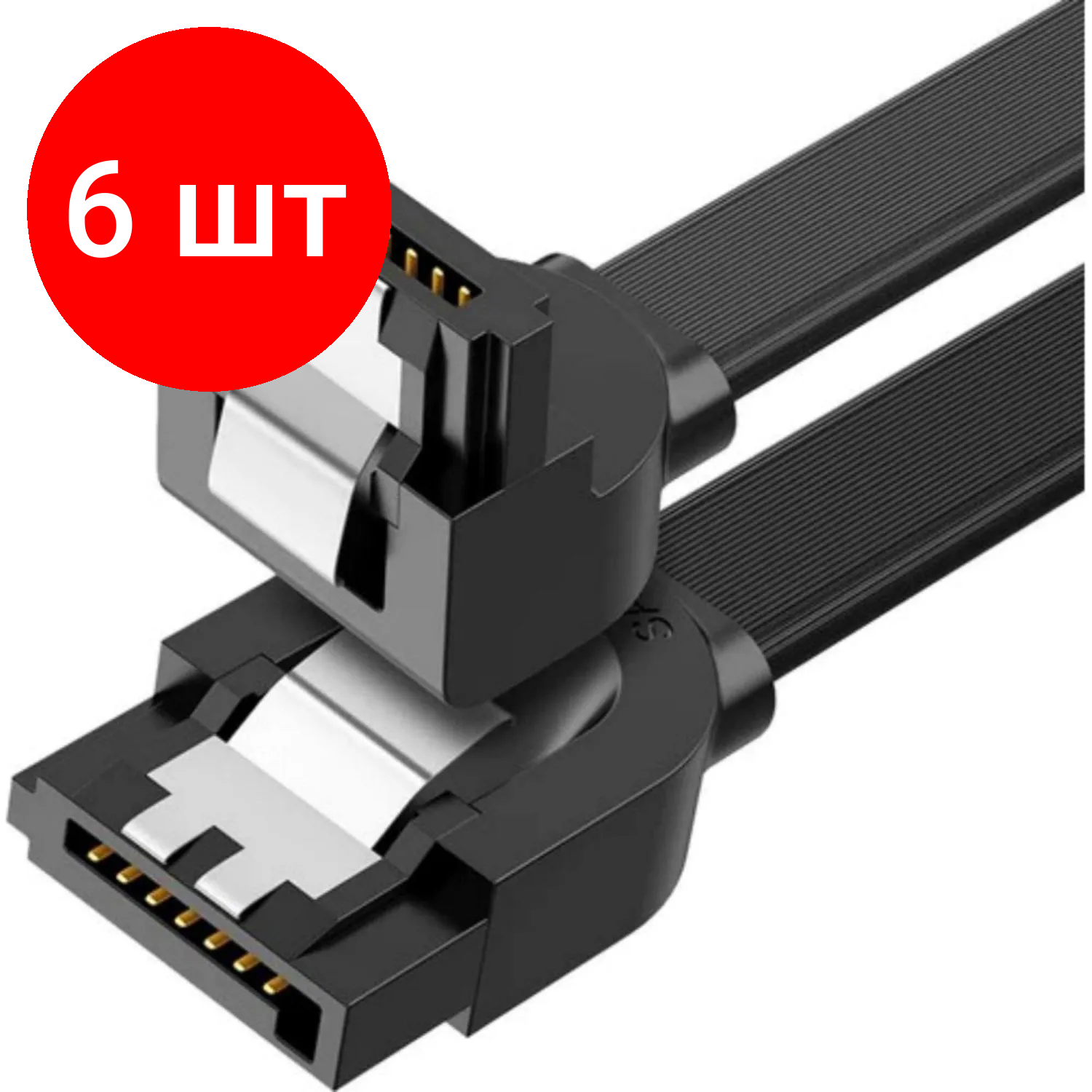 Комплект 6 штук, Кабель угловой UGREEN US217 (30797) SATA 3 Data Cable 90 угол. 0.5м черный