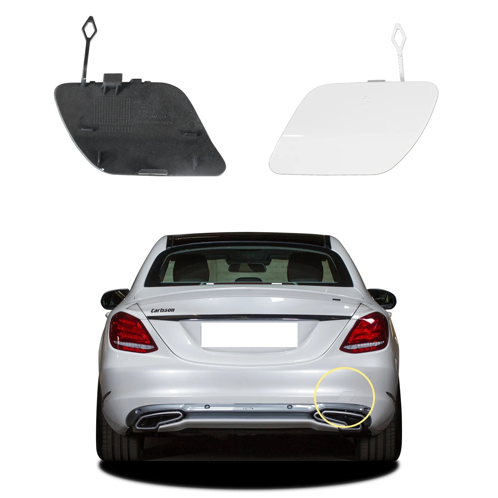 Крышка буксировочного крюка заднего бампера для Mercedes-Benz C-Class W205 C180 C200 C280 C300 C320 C350 2014-2018 2058850224 White right side