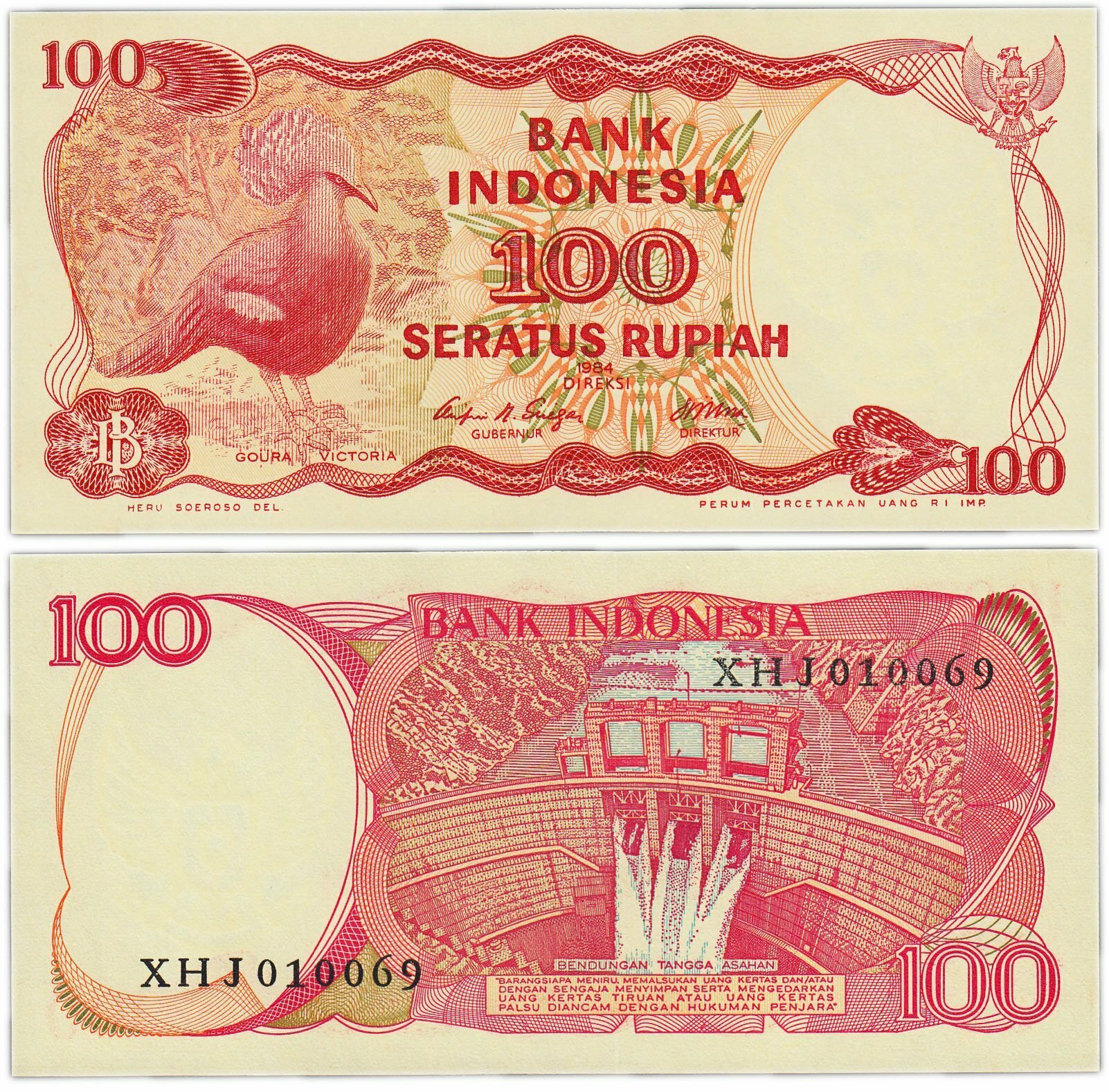 Индонезия - 100 рупий 1984 Фауна REPLACEMENT Замещение брака Prefix XHJ Pick 122b