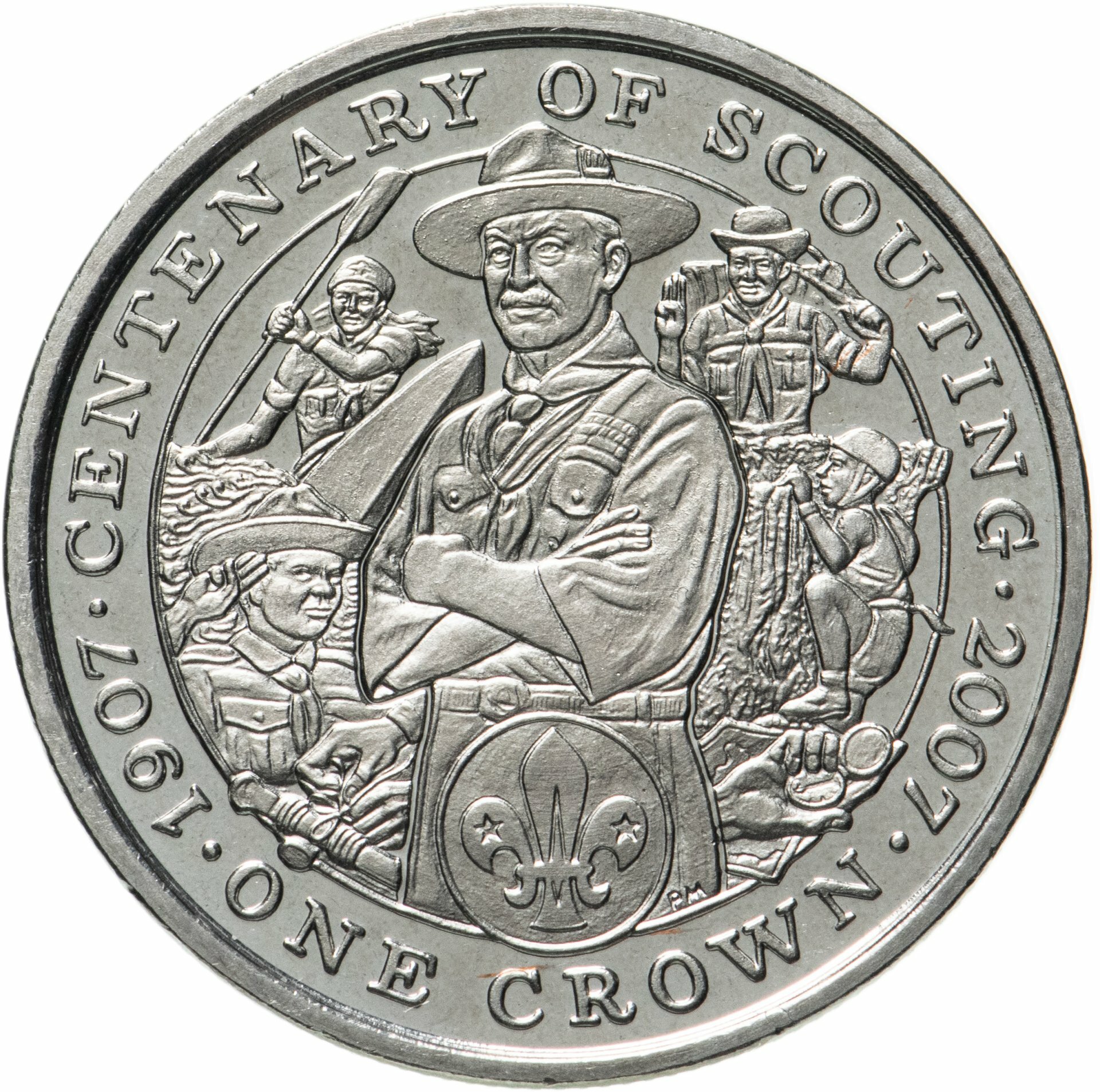 Остров Мэн 1 крона crown 2007 "100 лет Скаутскому движению", Мельхиор медь-никель, в сохранности UNC