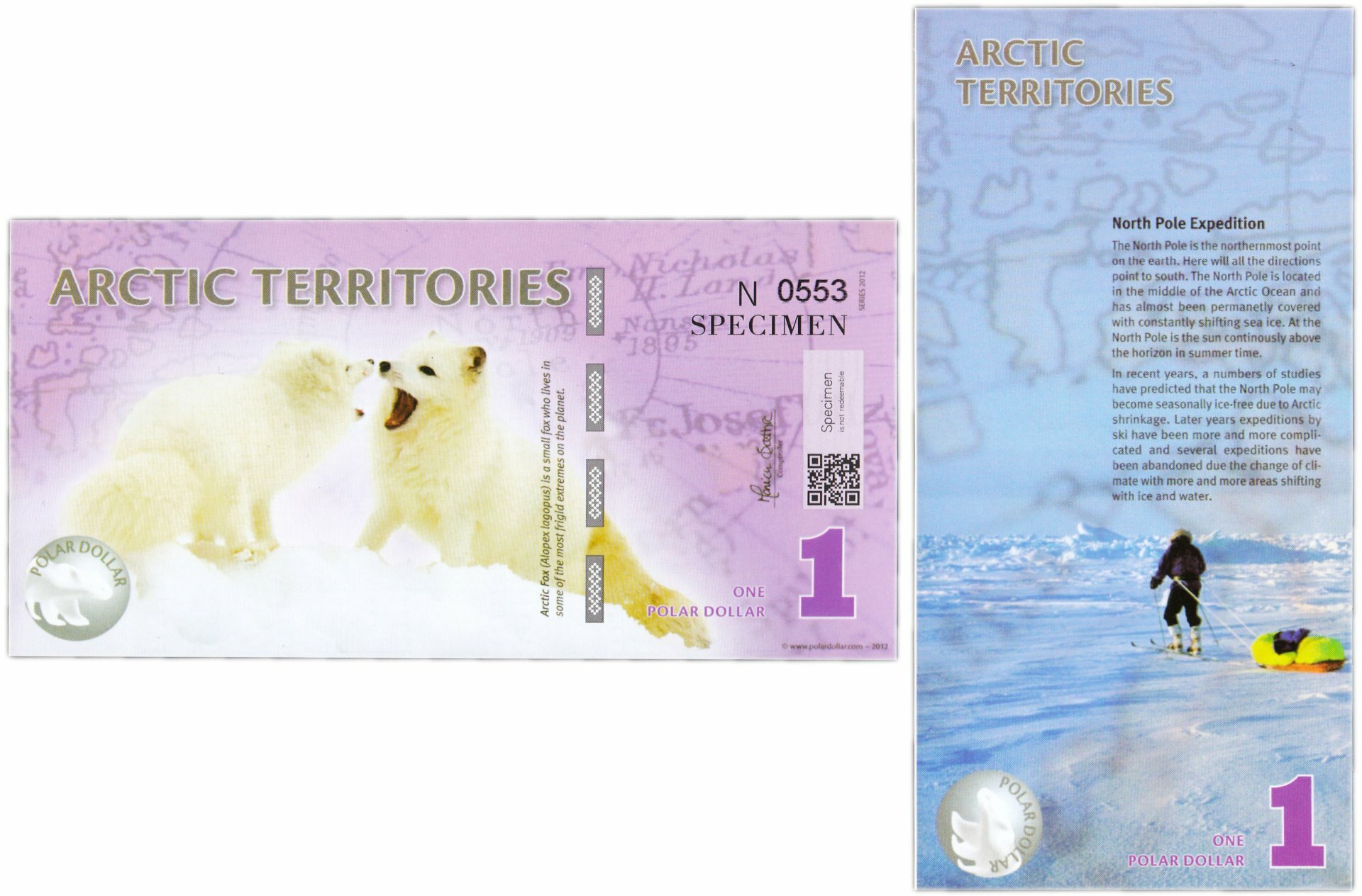 Сувенирная банкнота Арктические территории 1 доллар 2012 SPECIMEN