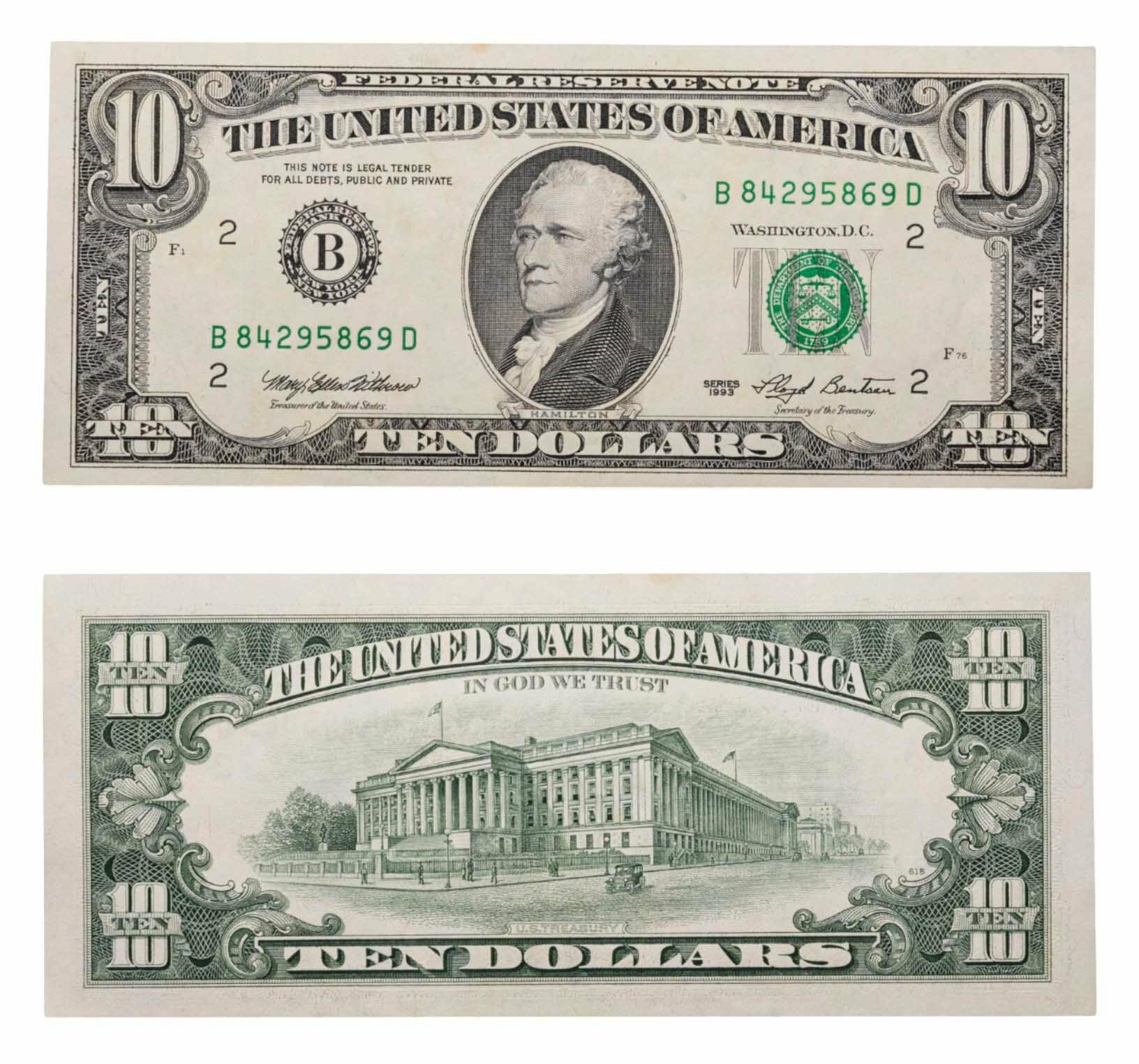 США 10 долларов 1993 год B-Нью Йорк