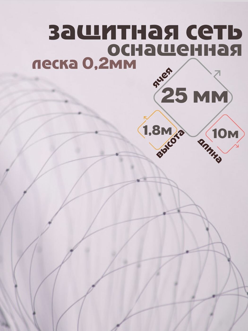 Финка сеть защитная 25 мм: 1,8м-10м (0,2мм) интерьер и сад