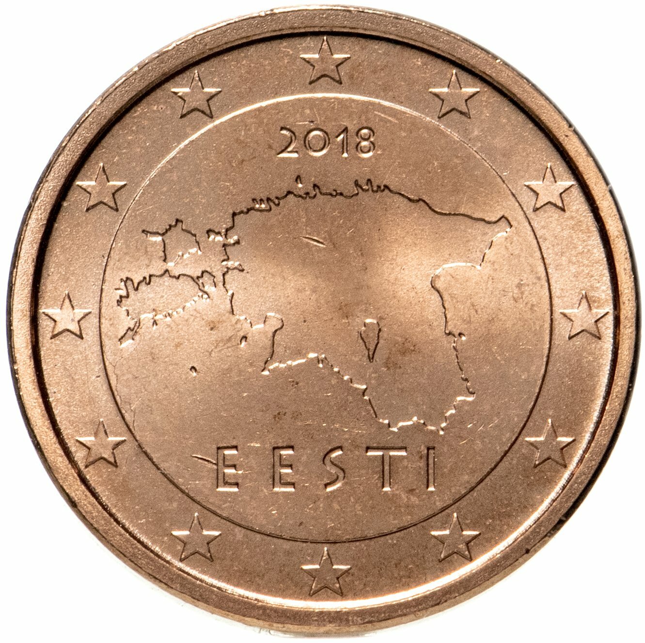 Эстония 1 евроцент 2018, Сталь, в сохранности UNC