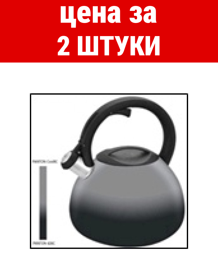 Комплект 2 шт, чайник нерж 2.8Л свист черный/серый меняет цвет индукция катунь