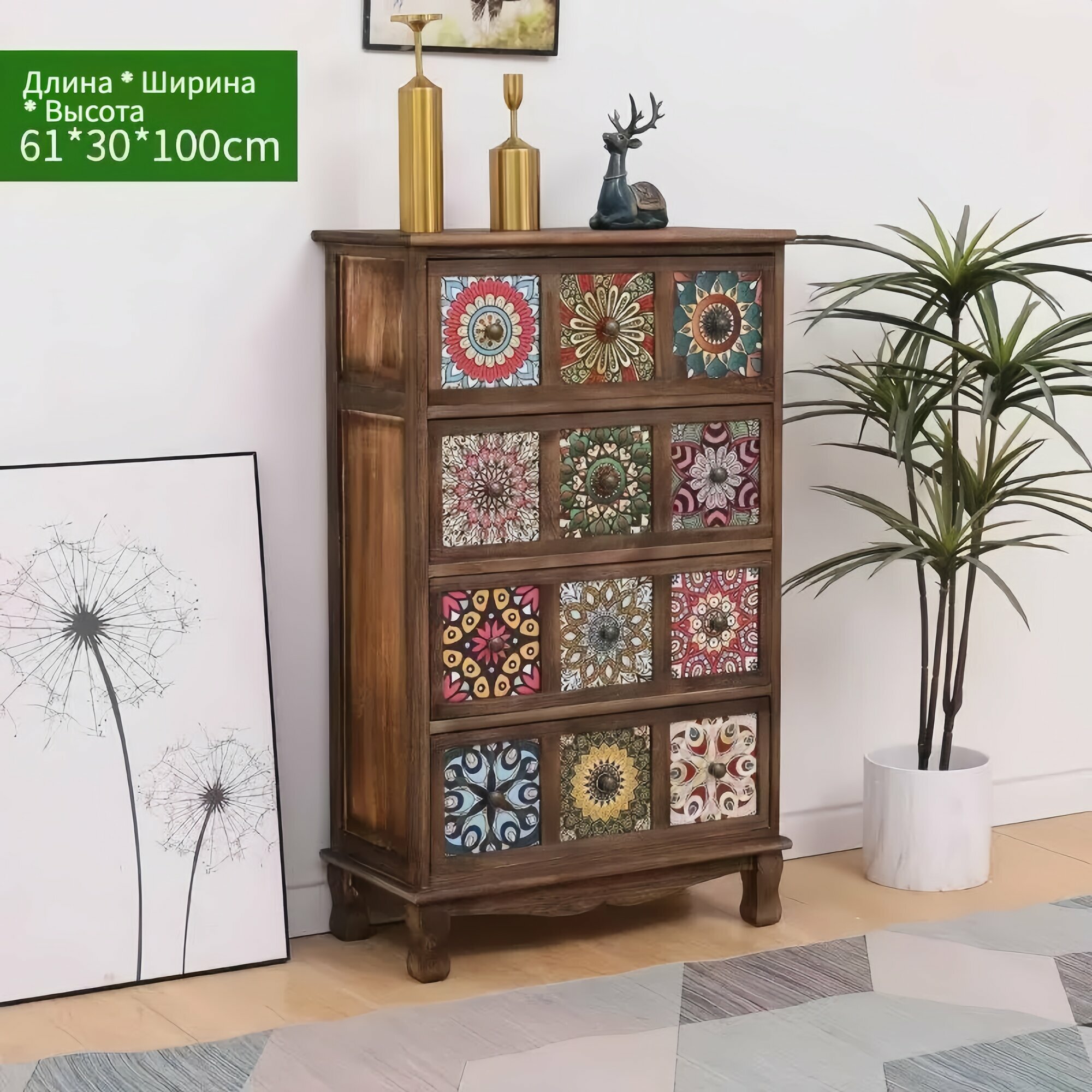 Комод "Ретро", дерево, глянцевый, 3 выдвижных ящика, цвет коричневый