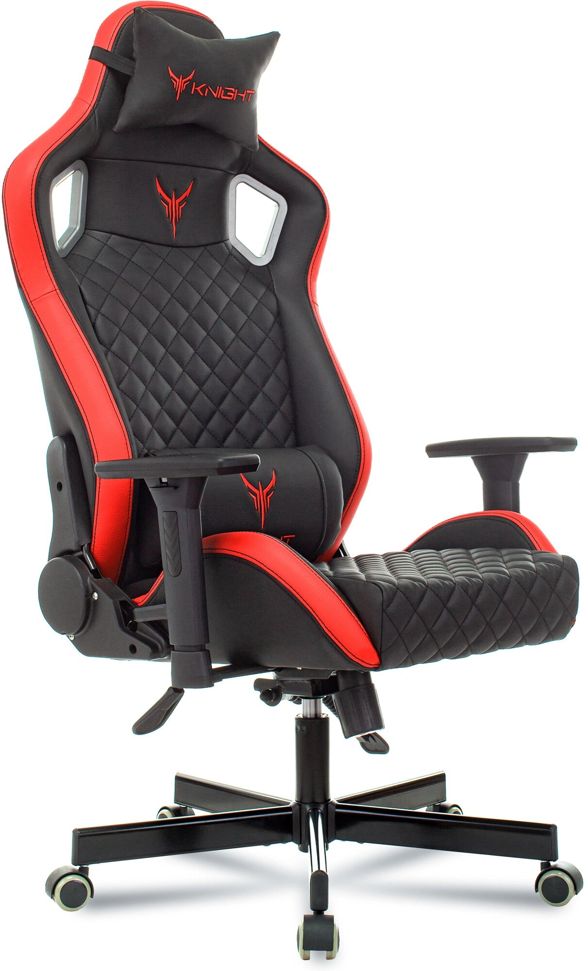 Кресло игровое Knight Outrider черный/красный ромбик эко. кожа с подголов. крестов. металл