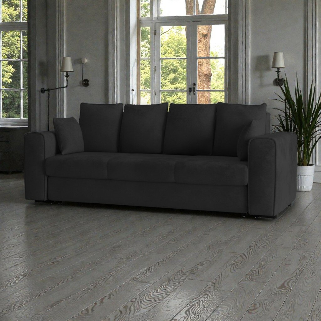 Диван-кровать Giverdi, Независимый пружинный блок, Механизм еврокнижка, Антивандальный велюр, Цвет Черный