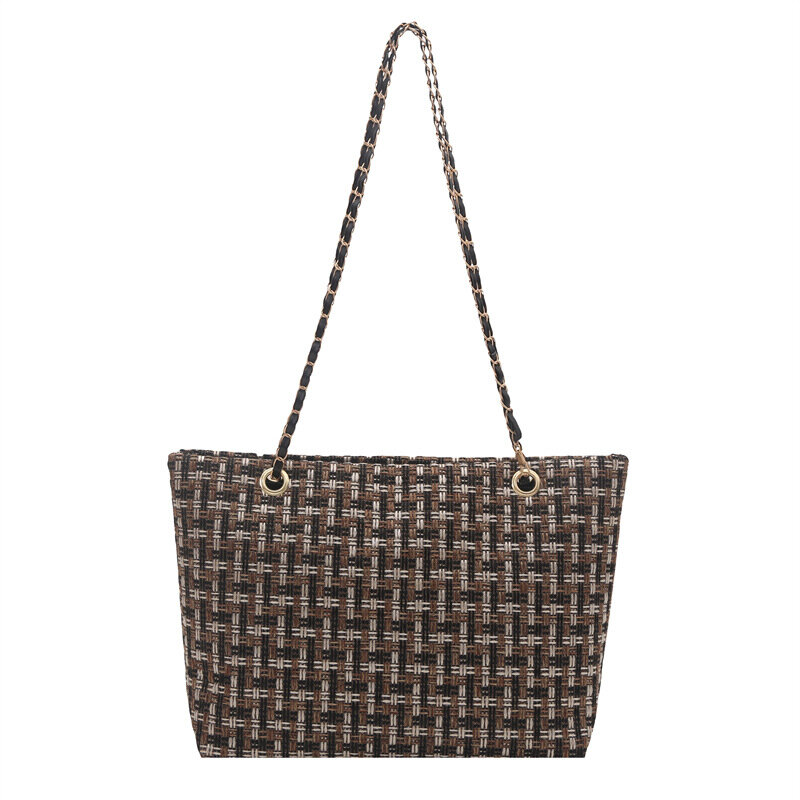 Клетчатая сумка большой вместимости 2026 года, новая повседневная сумка через плечо, текстурированная классическая сумка для поездок, винтажная женская сумка