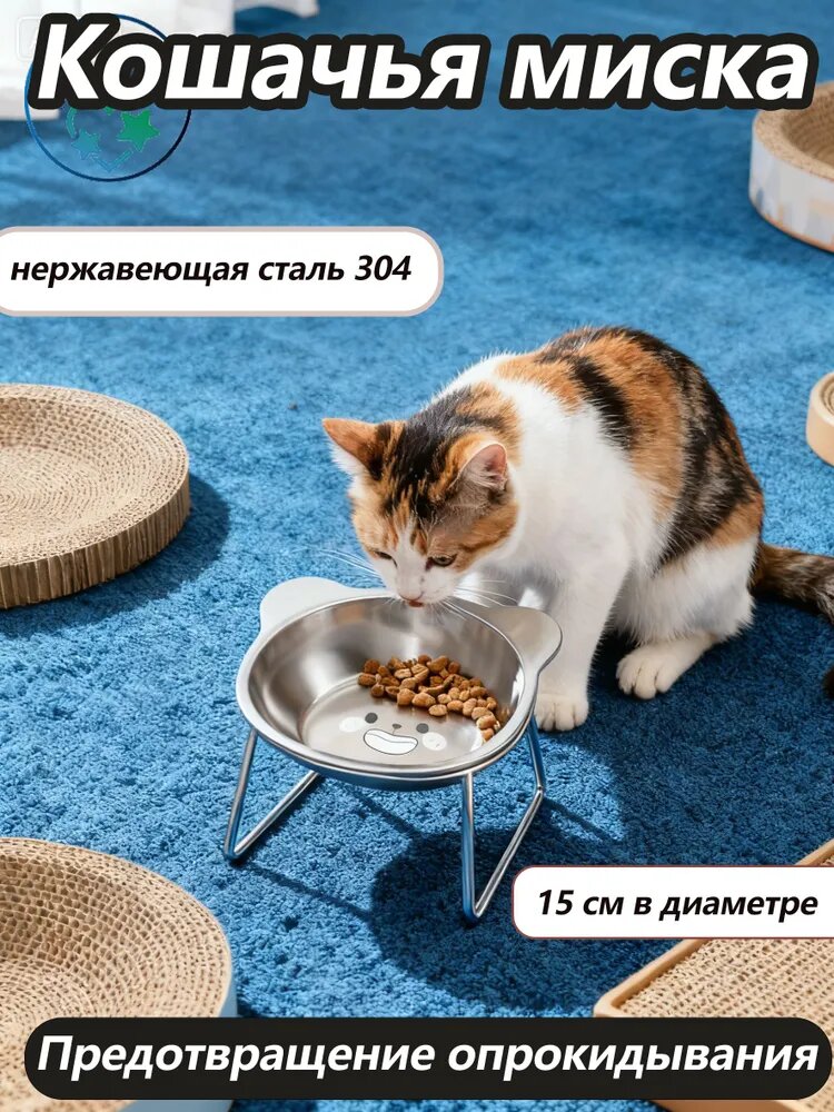 Миска для кошек, устойчивая антискользящая миска из нержавеющей стали с подставкой для корма и воды для кошек и собак