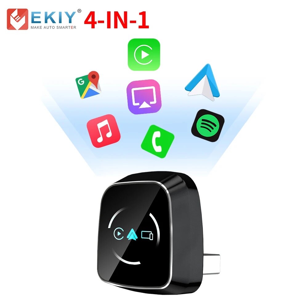EKIY 4IN1: CarPlay/Android Auto адаптер Bluetooth 5.0, Wi-Fi, Цвет: T8