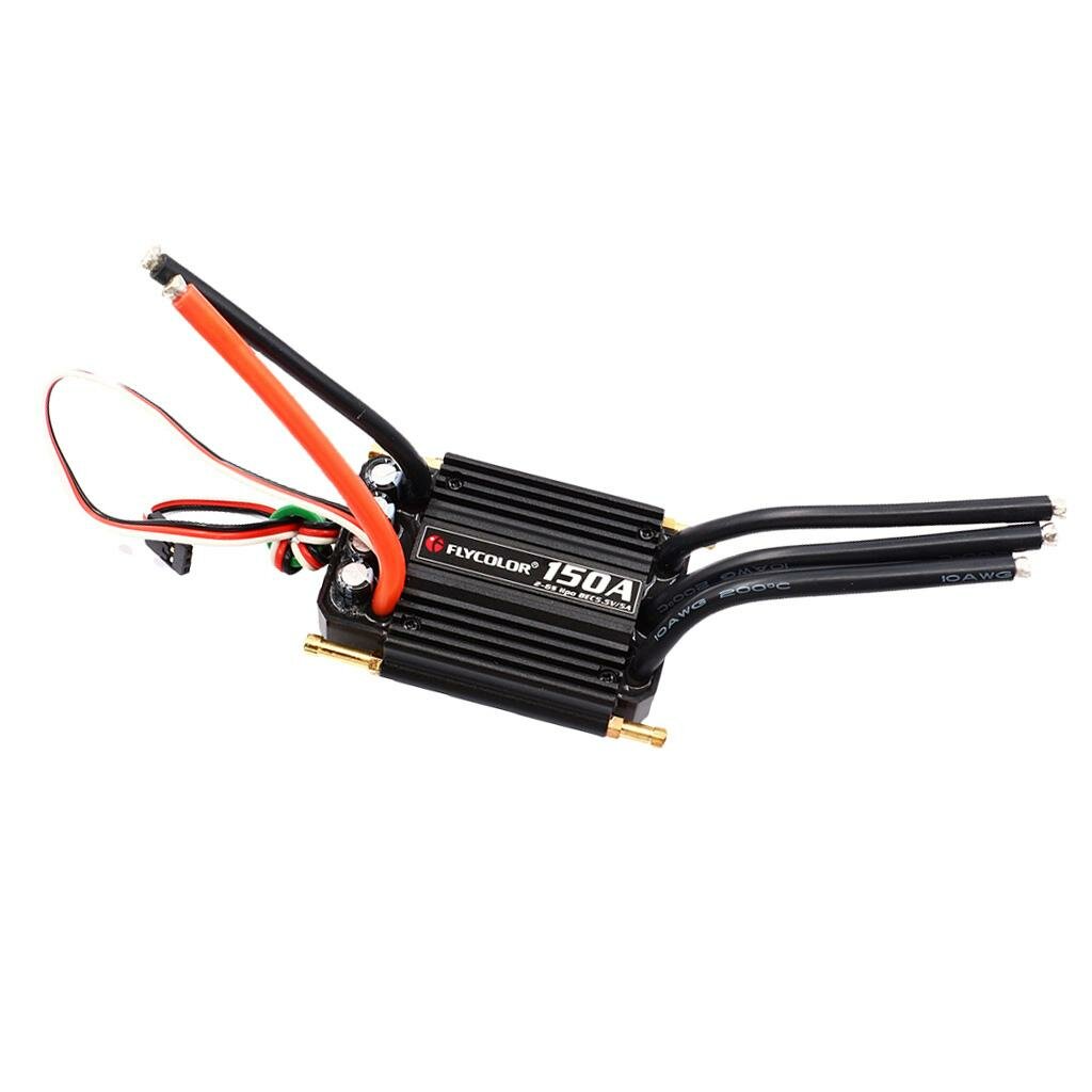 Бесколлекторный регулятор скорости FlyMonster 150A с защитой от воды и модулем SBEC для управления скоростью двигателя радиоуправляемой лодки.