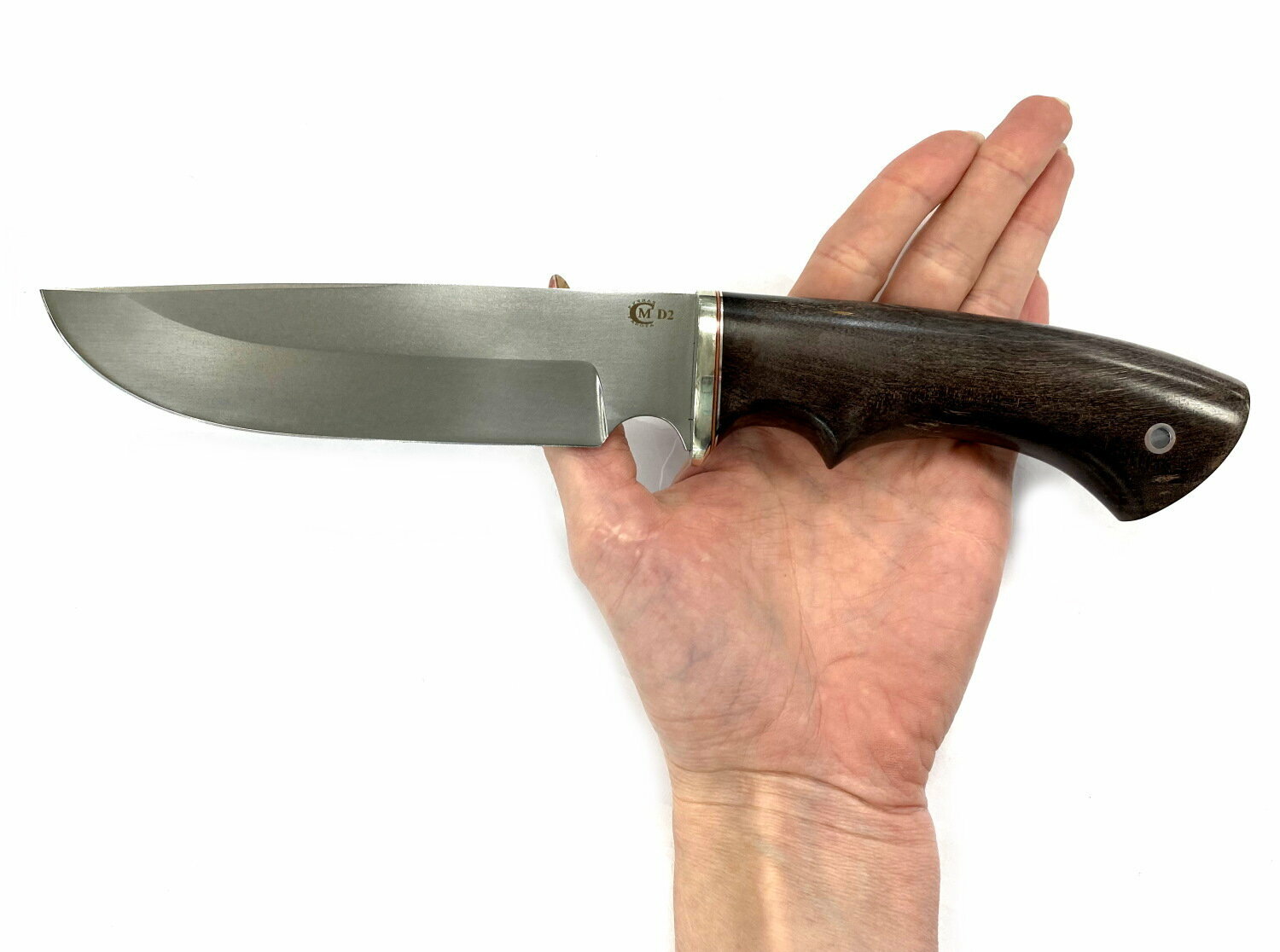 Нож Лорд, сталь D2, карельская береза, литье мельхиор, цельнометаллический