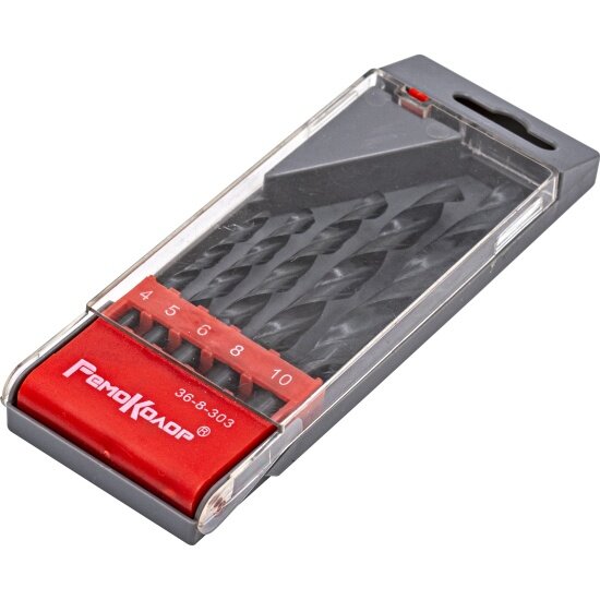 Ремоколор Набор сверл по металлу, 4,0-10,0 мм, заточка 118o, HSS, 5 предметов, пластиковый бокс, (уп.)