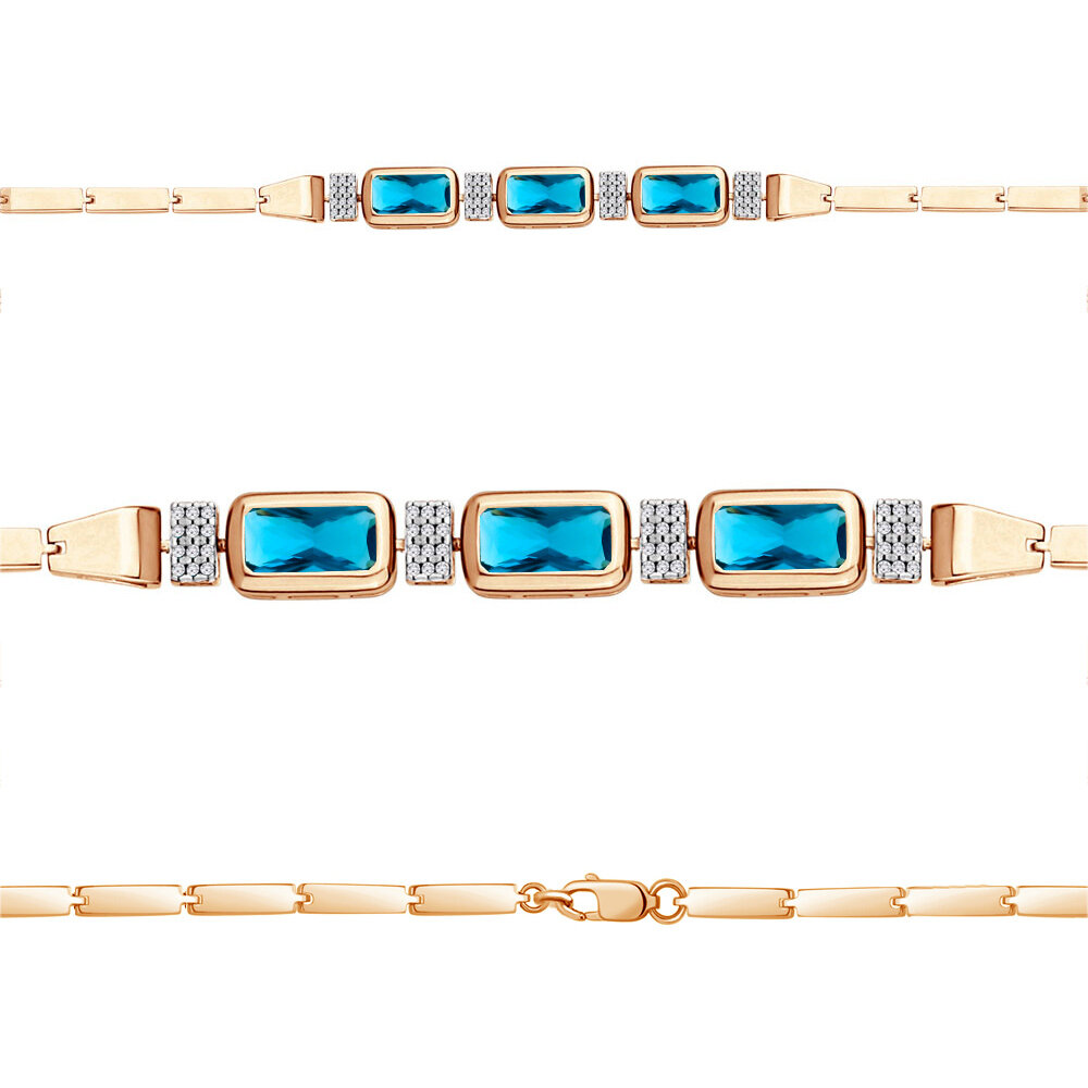 Жесткий браслет, серебро, 925 проба, золочение, родирование, топаз синтетический, фианит