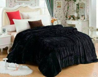 Плед меховой 200см х 220см - Черный, пушистый с длинным ворсом