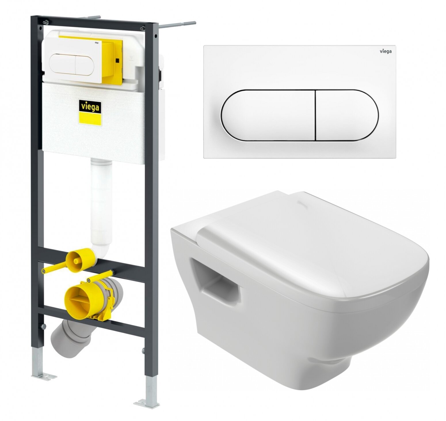 Комплект 3 в 1 инсталляция Viega Prevista 8524.11 + Унитаз подвесной Jacob Delafon Struktura EDE102-00 + кнопка белая