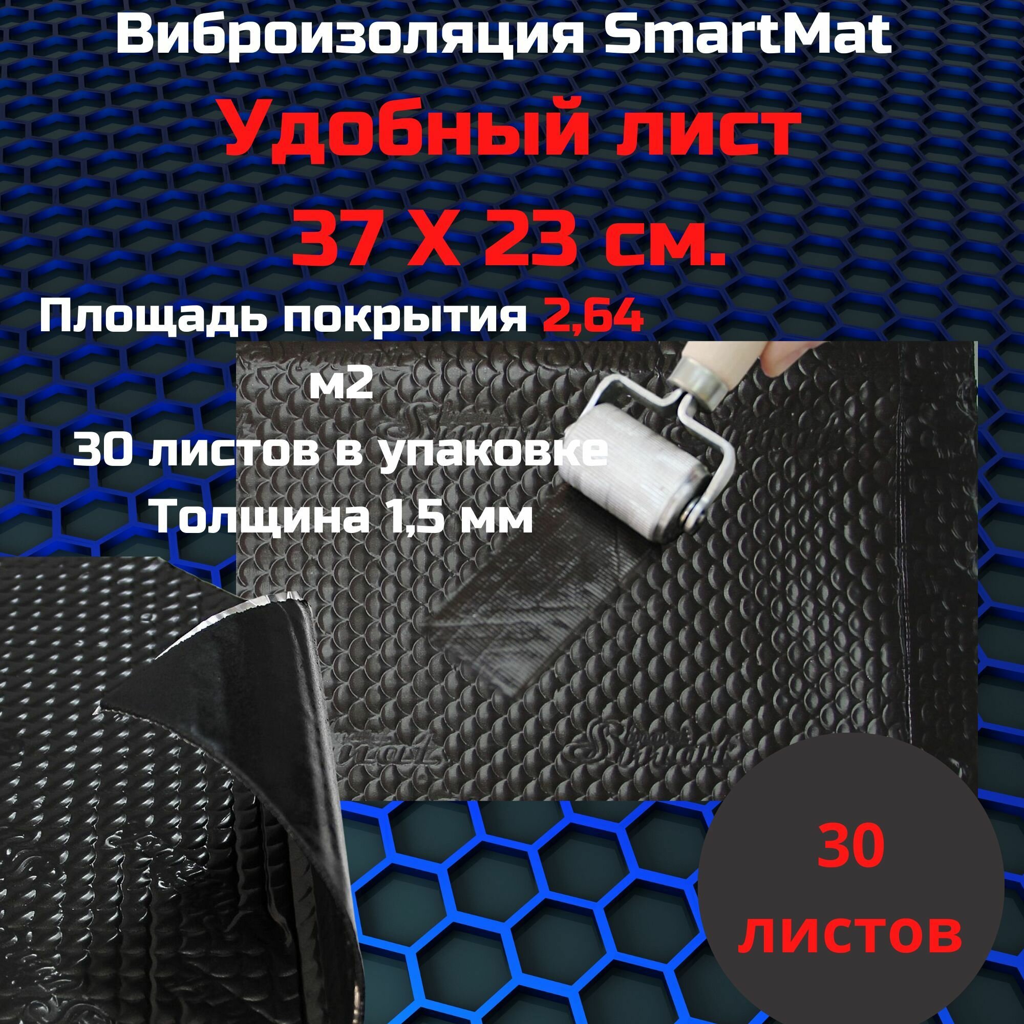 Виброизоляция для авто 1.5 мм (30 листов)