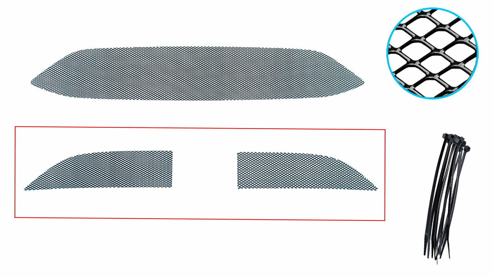 Защитная сетка радиатора для FORD FOCUS 2014-2019 (III рестайлинг), низ, 2шт, под датчик ACC