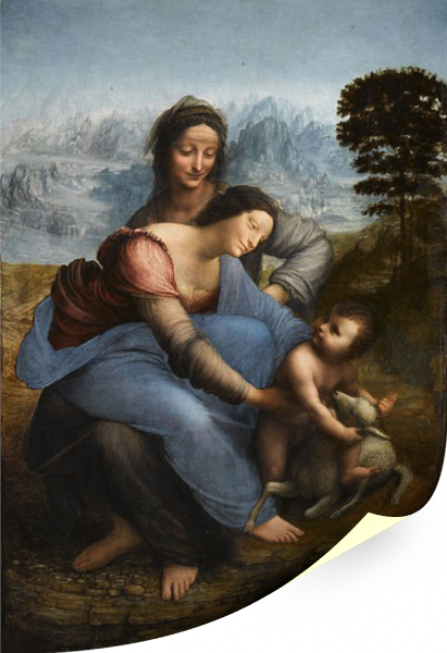 "Мадонна с младенцем и Святой Анной", Леонардо да Винчи, картина (репродукция) (30х44 см / без подрамника)