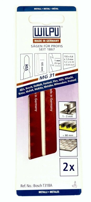 Пилки для лобзика MG31 WILPU, 0257000002, 2 шт.