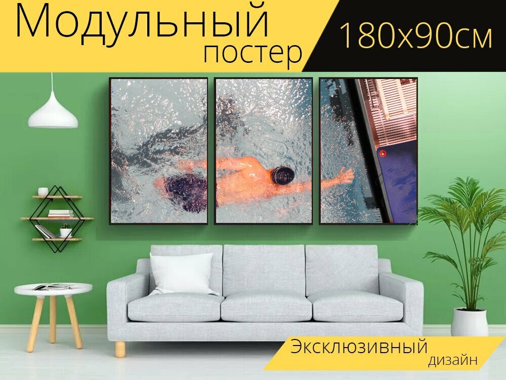 Модульный постер "Плавание, пловец, бассейн" 180 x 90 см. для интерьера