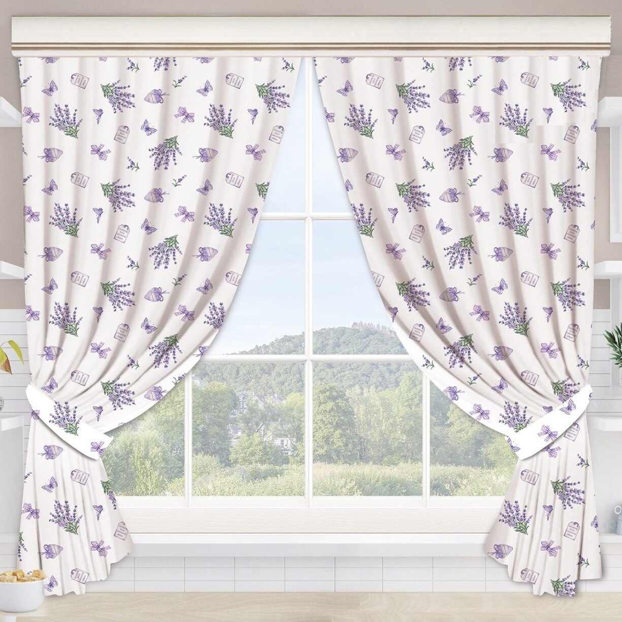 Шторы для кухни 145х180 (2 шт.) с подхватом "Сиреневая дымка"