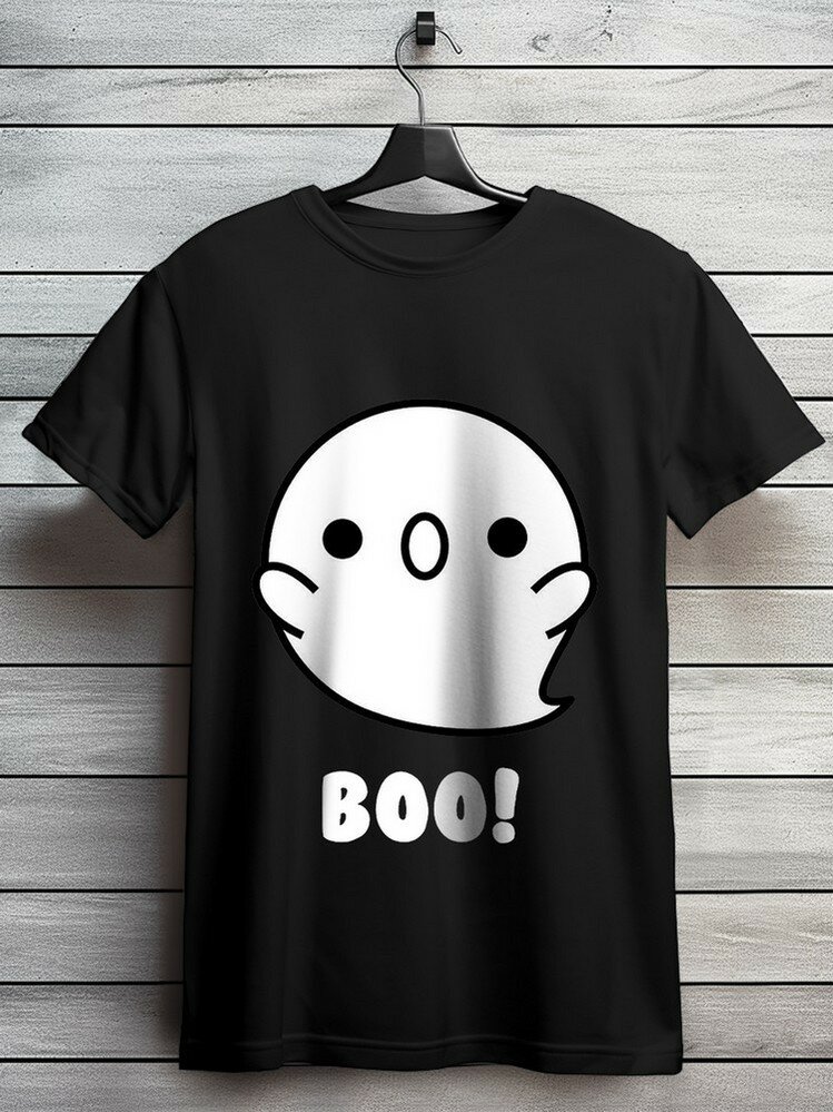 Футболка Футболка унисекс черная из хлопка с DTF принтом Хеллоуин приведение (осень, подарок, Helloween) - 9461