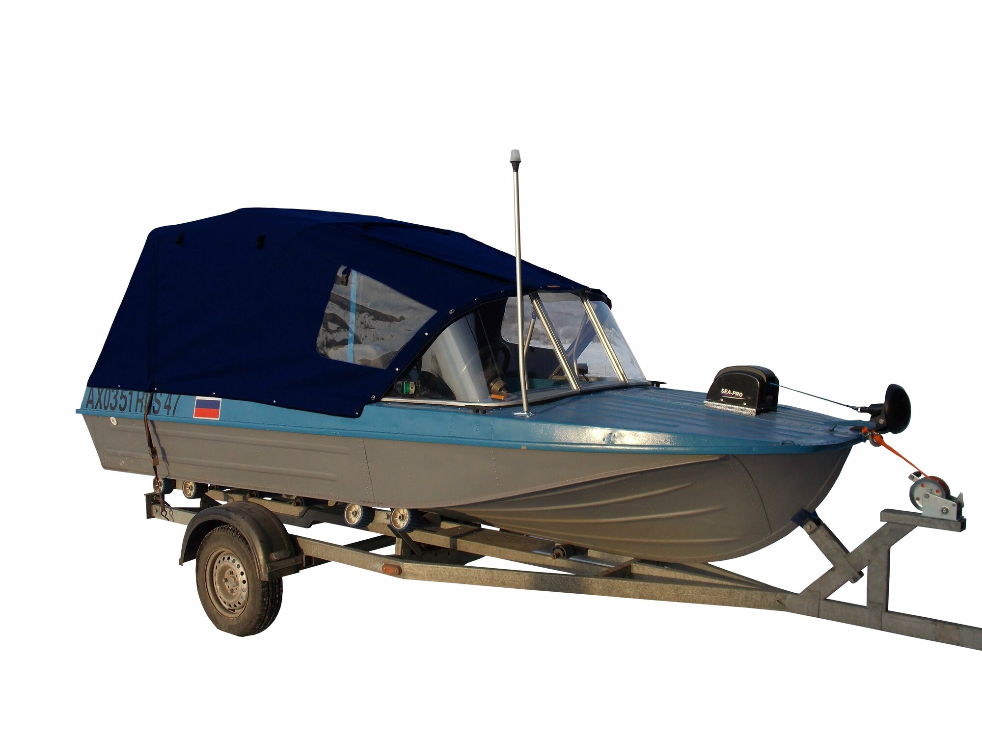 Казанка-5. Стекло с калиткой, тент, дуги, крепление. Комплект