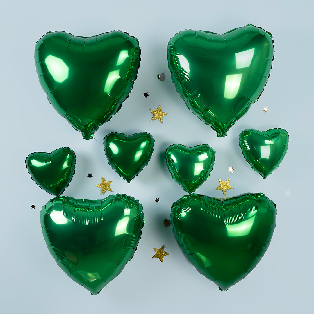 Воздушный шар Grabo 18', 46 см, сердце, зеленый, глянцевый
