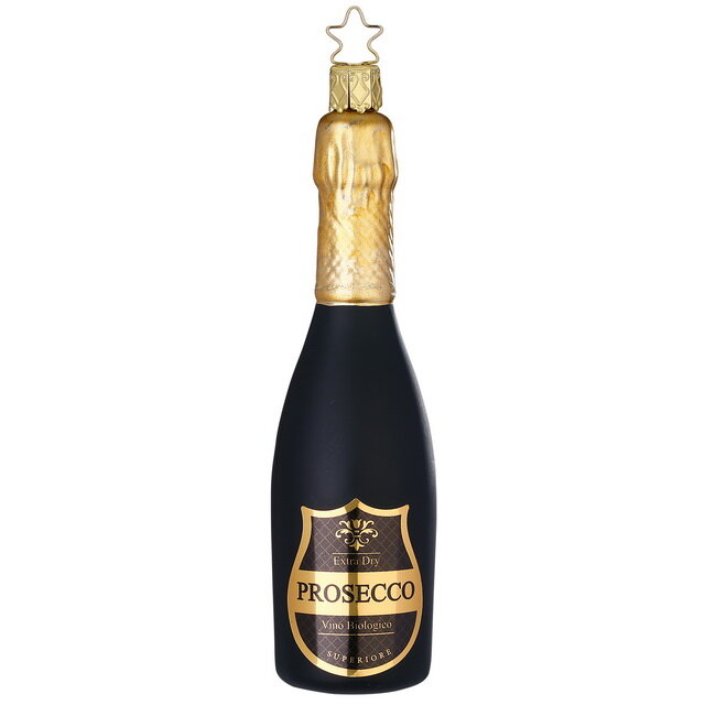 Стеклянная елочная игрушка Бутылочка Просекко 14 см, подвеска, Inge Glas, 10182S022