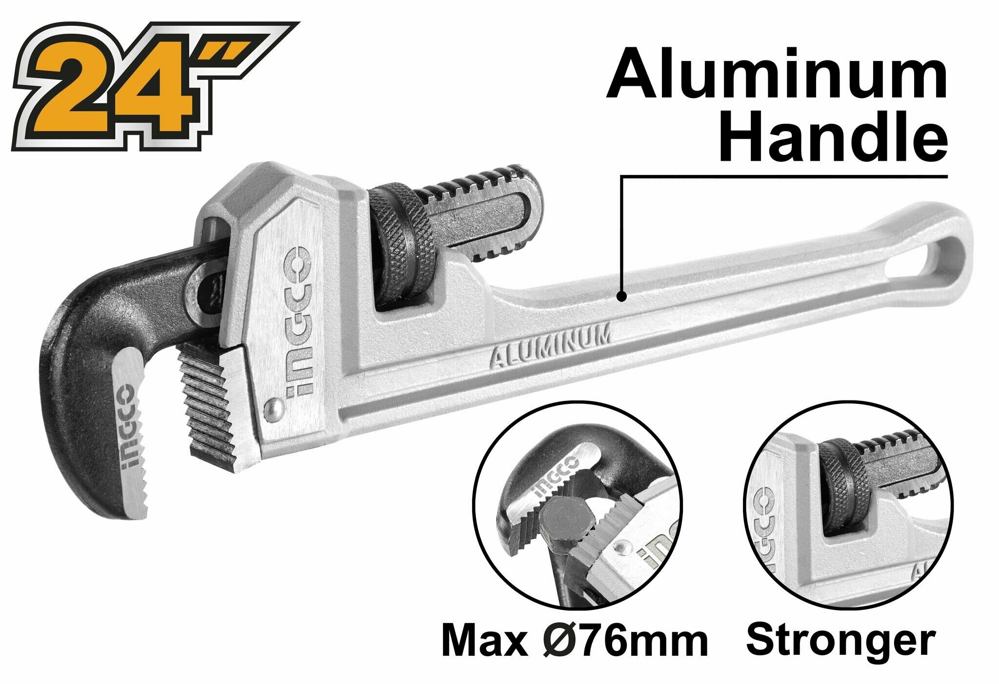 Ключ трубный INGCO HALPW0124, алюминий, углеродистая сталь, 60 см
