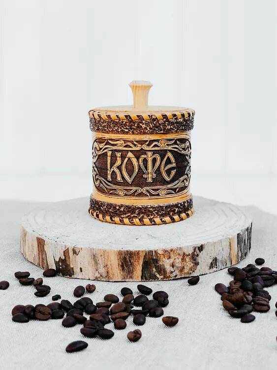 Туес "Кофе" 8*8*9 . Береста. Ручная работа.