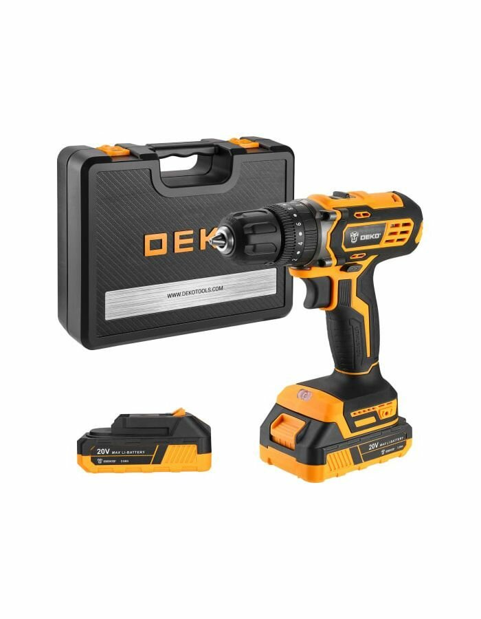 Аккумуляторная дрель-шуруповерт DEKO DKCD20 Impact SET 3 в кейсе + набор 63 инструмента