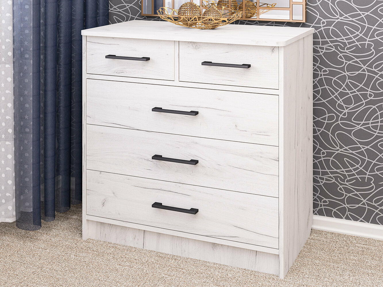 Комод К-10 , МК "Пирамида" 5 ящиков , цвет крафт светлый,80х80х45 см