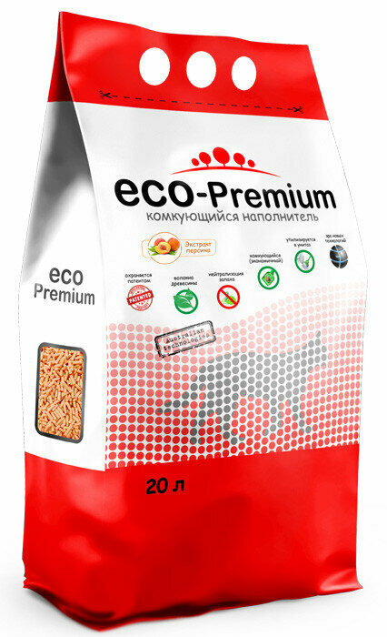 ECO-Premium наполнитель древесный комкующийся с ароматом персика - 20 л (7,6 кг)