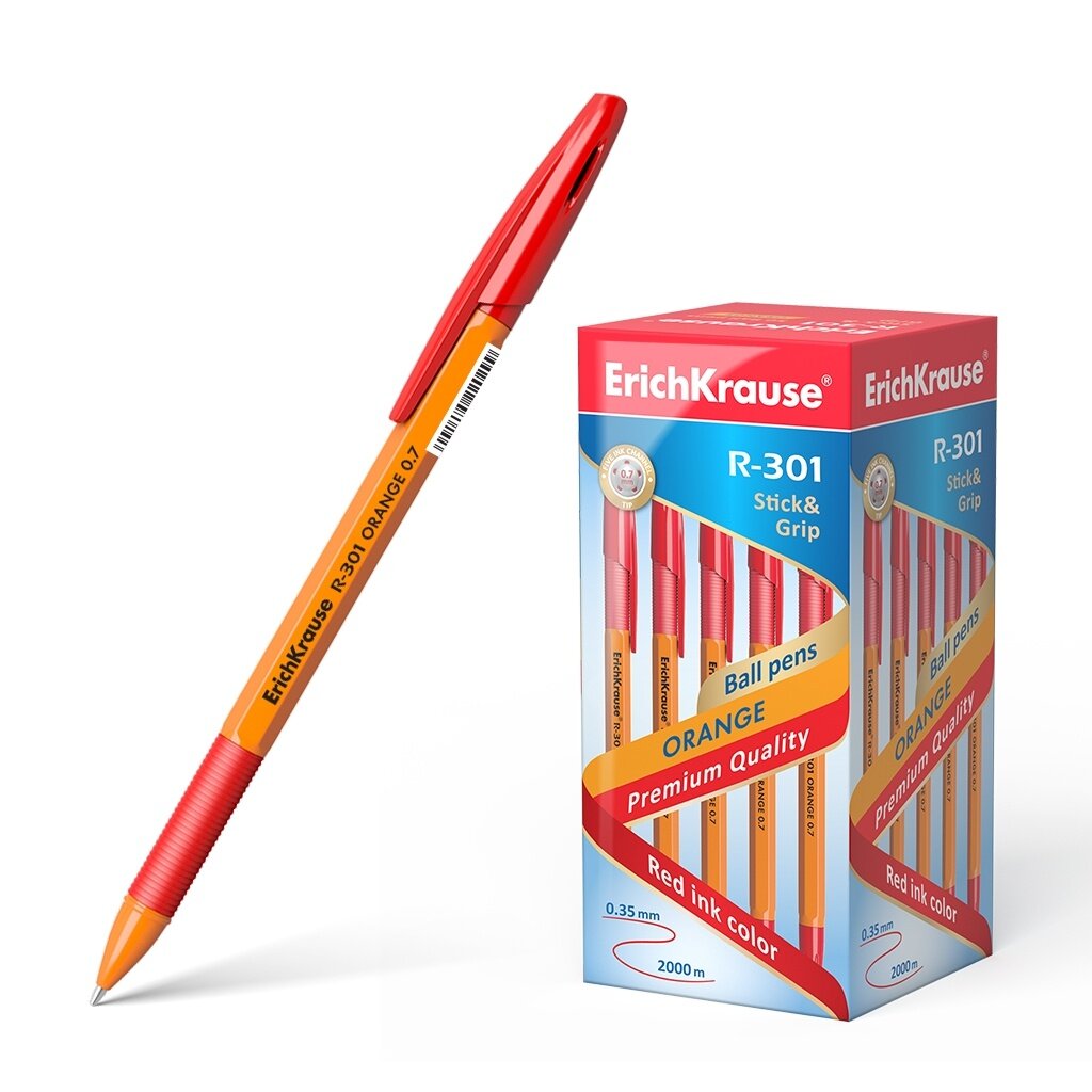 Ручка шариковая Erich Krause Orange Stick&Grip, 0,7, цвет чернил красный (43189)
