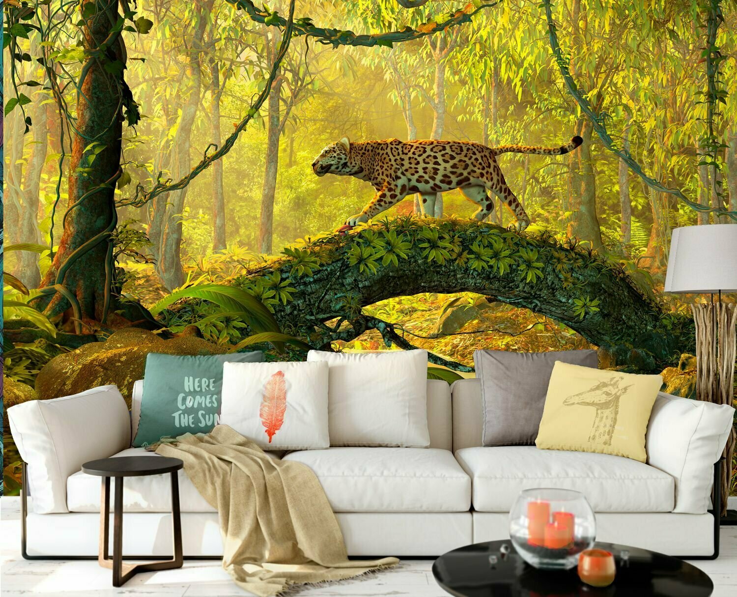 Фотообои 3d на стену флизелиновые HARMONY Леопард в джунглях 400х270 см HD4-222 фото обои на стену 3д