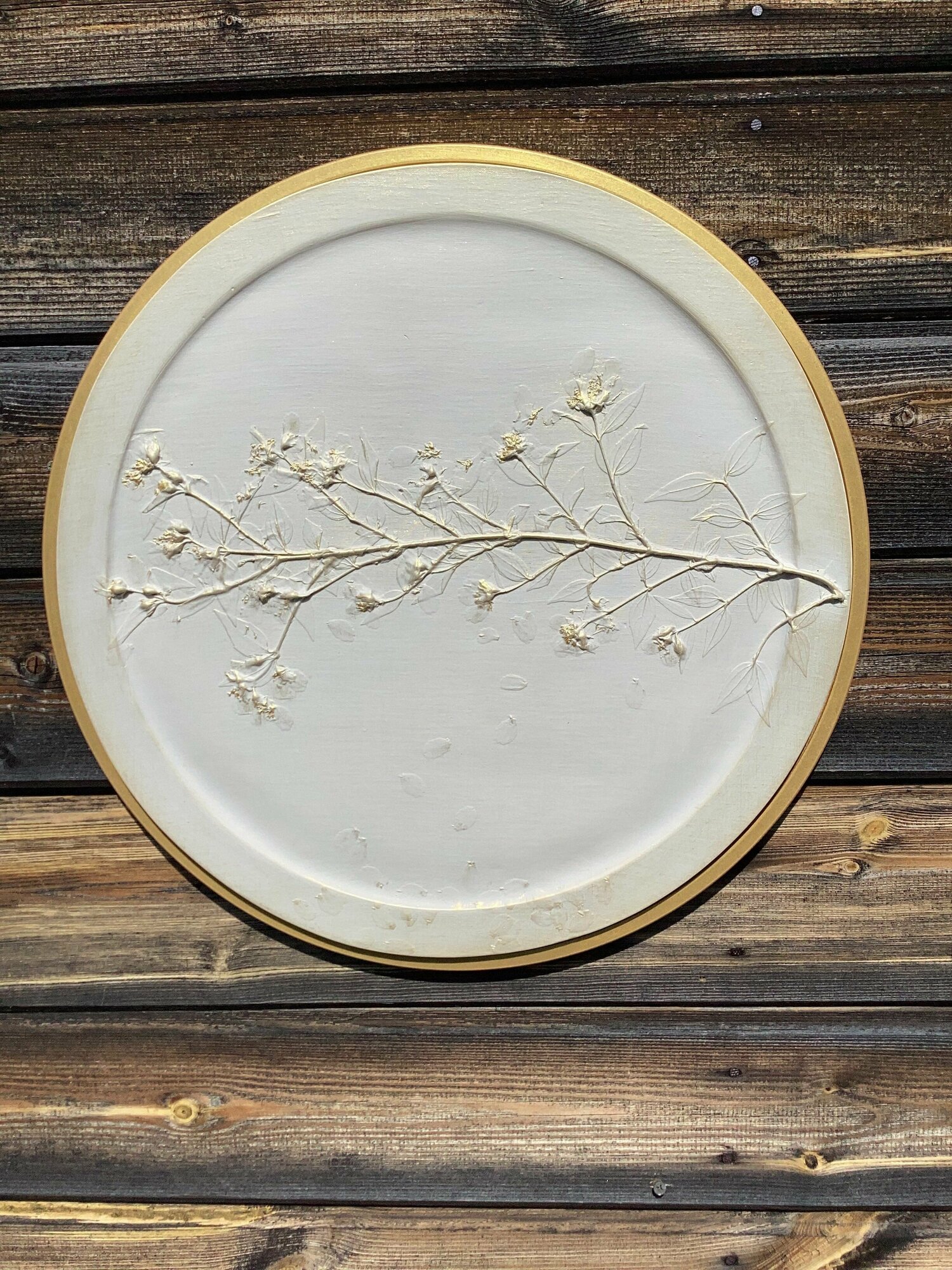 Панно из гипса, декор на стену, украшение интерьера, ботанический барельеф, Картина "Жасмин на ветру", ручной работы, 50x50x1.5 см