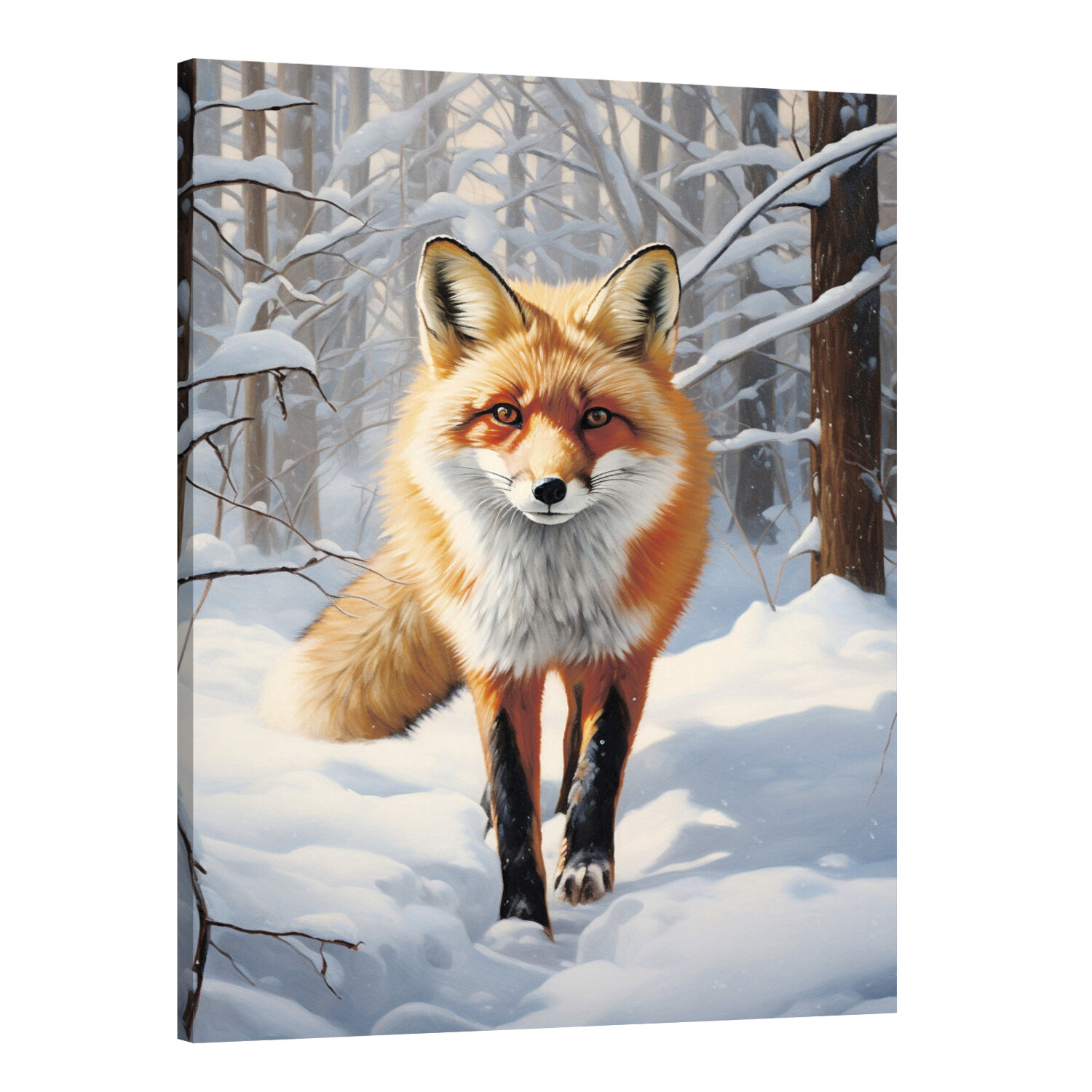 Интерьерная картина 50х70 "Лиса в заснеженном лесу"