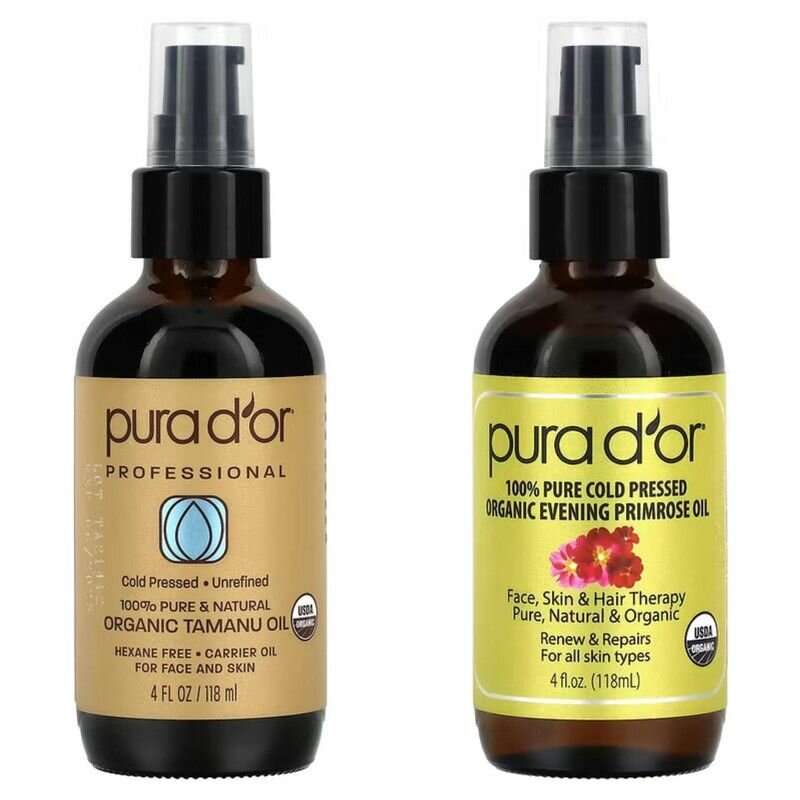 Pura D'or масло таману Organic Tamanu Oil(118 мл) и масло вечерней примулы Organic Evening Primrose Oil (118 мл)