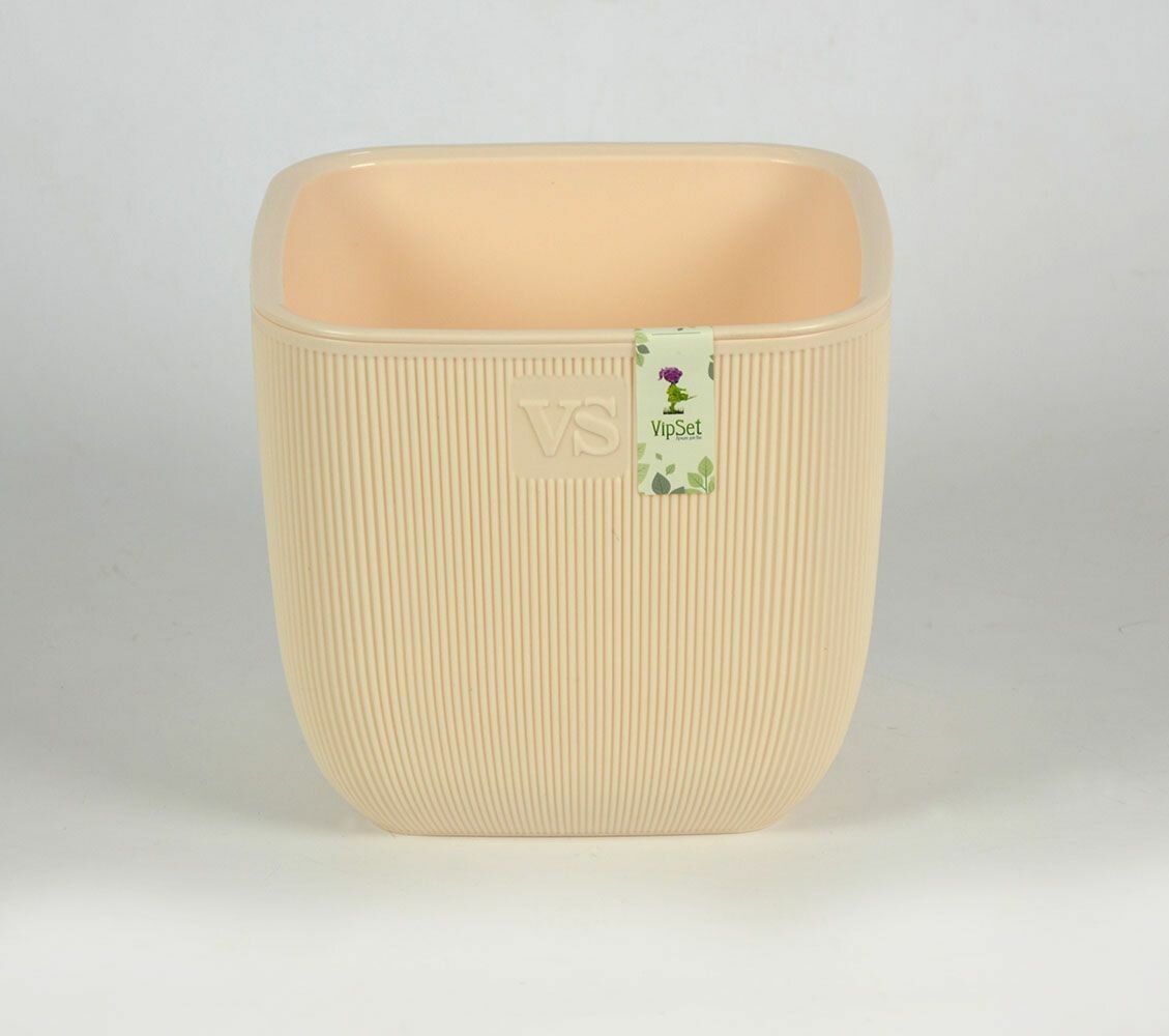Кашпо VipSet Фабио 1,95л крем с дренажной вставкой / d14см / h12,5см