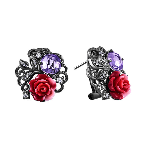 Серьги, серебро, 925 проба, аметист