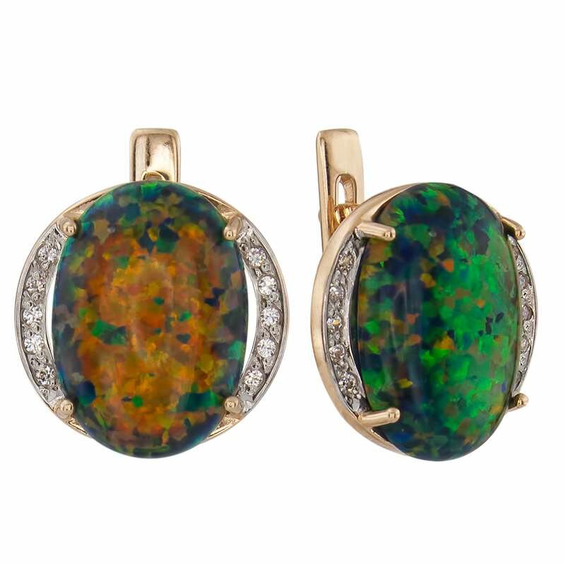 Серьги, красное золото, 585 проба, опал