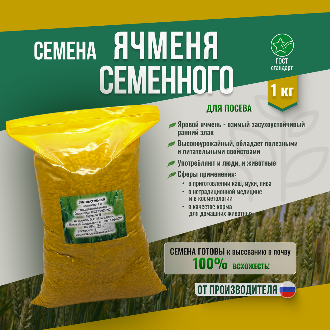 Семена ячменя - 1 кг Мосагрогрупп для посадки сидерат озимый и яровой